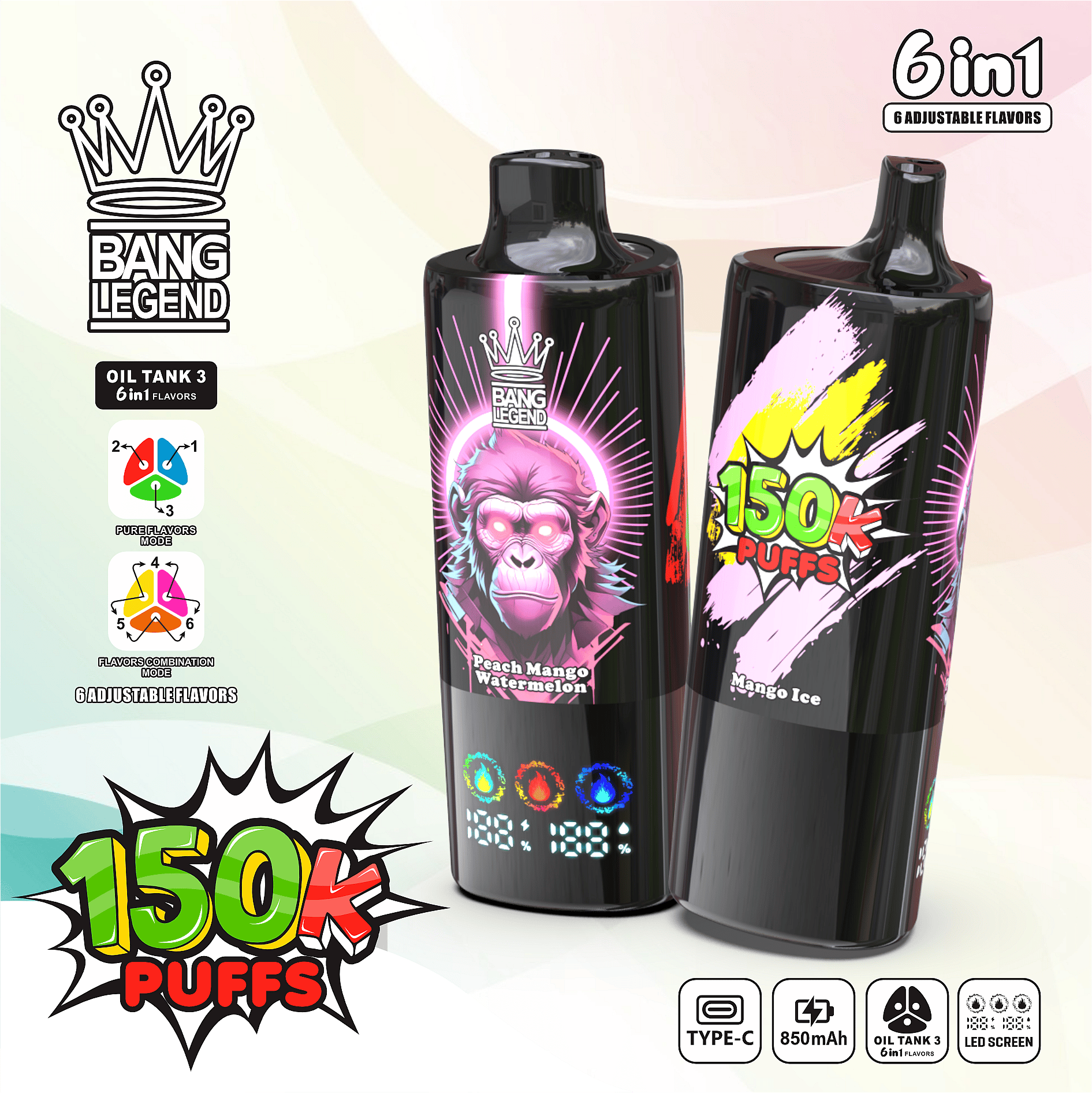Bang Legend 150000 150K Puffs 6 en 1 Vape jetable en gros