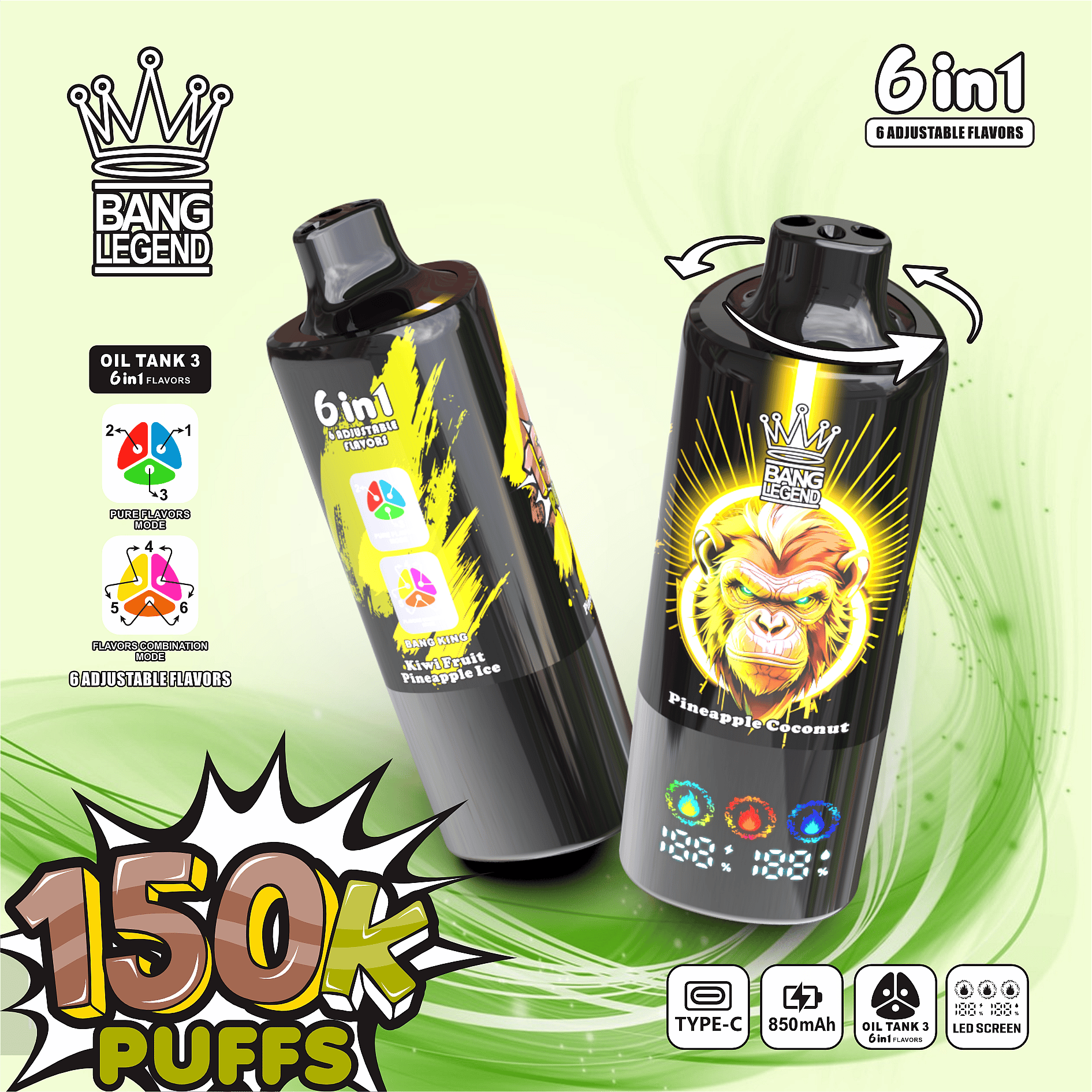 Bang Legend 150000 150K Puffs 6 en 1 Vape jetable en gros