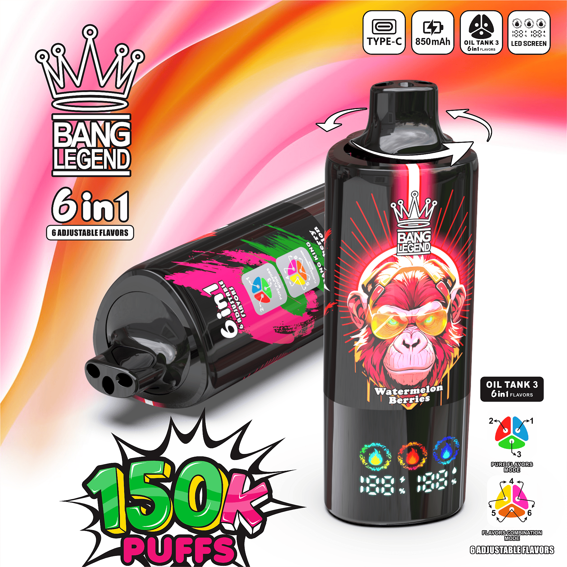 Bang Legend 150000 150K Puffs 6 en 1 Vape jetable en gros